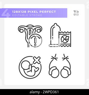 Pregnancy prevention methods linear icons set for dark, light mode ...