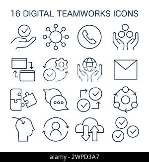 Digital Teamworks Icon Set. Essential collection for virtual ...