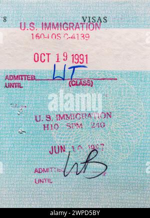 Immigration entry stamps on passport pages Stock Photo - Alamy