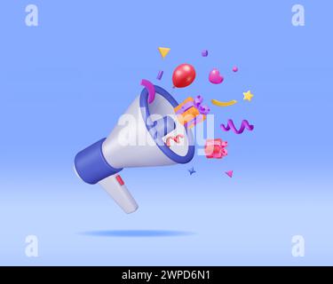 3D Megaphone with Colorful Confetti Stock Vector Image & Art - Alamy