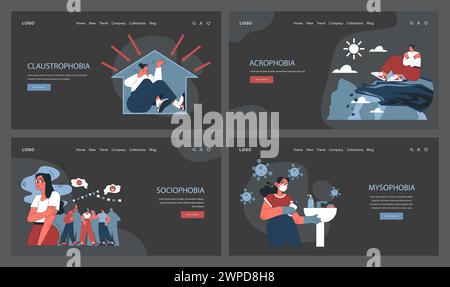 Phobia set. Human's irrational inner fears and panic. Mental disorder ...