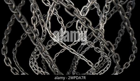 3D illustration metal chains. Metal, steel chains isolated on white ...