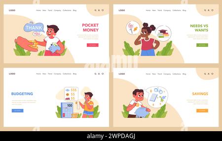 Pocket money set. Kids learning financial skills, from savings to ...