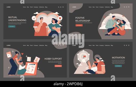 Positive relationships set. Loving family connection and friends ...