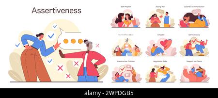 Assertiveness set. Characters display self-respect, conflict resolution ...