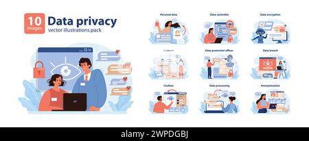 Data privacy set. Modern safeguards in digital landscape. Personal data ...