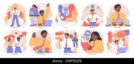 Empowerment set. Confident office employees, inclusive team ...