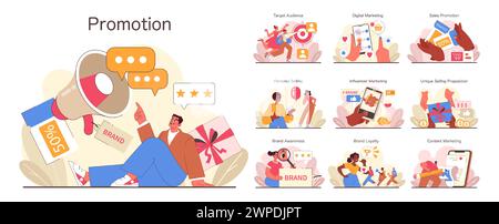 Marketing strategies set. Engaging target audience, driving digital ...