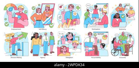Empowerment set. Confident office employees, inclusive team ...