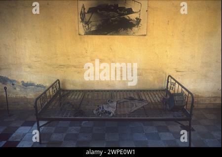 Prisoner bed with photograph of victim chained up to bed, taken in 1997 ...