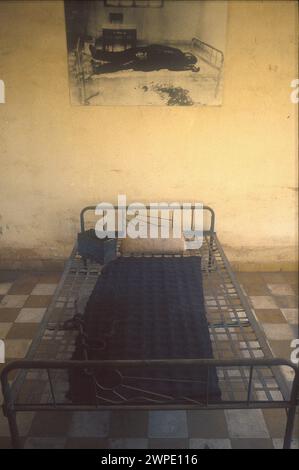 Prisoner bed with photograph of victim chained up to bed, taken in 1997 ...
