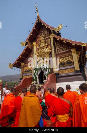 Thai Buddhist monks pay obeisance to the sacred relics of Lord Buddha ...