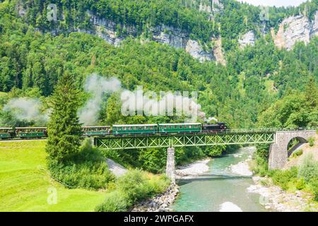 steam train on the Sporenegg Bridge of Bregenz Forest Railway ...