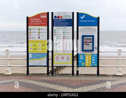 Beach Hazards and safety signs at North Beach, Bridlington with health ...