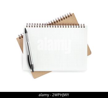 Two notebooks and pen isolated on white, top view Stock Photo - Alamy