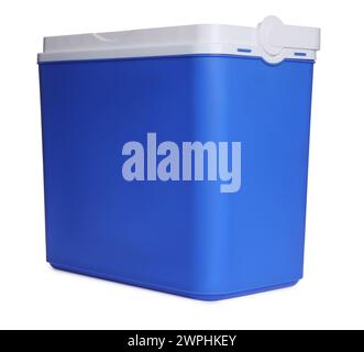 Blue plastic cool box isolated on white Stock Photo - Alamy
