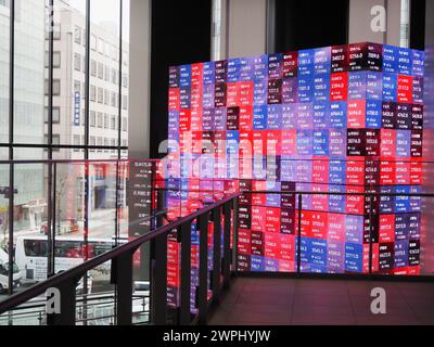 TOKYO, JAPAN - February 15, 2024: Screens display Japanese stock prices ...
