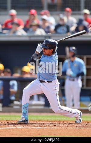 Tampa Bay Rays' Austin Shenton warms up before a spring training ...