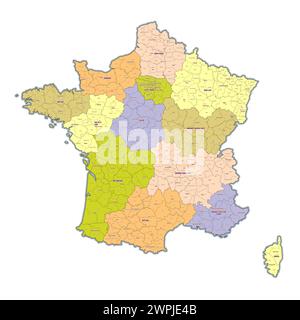 Administrative outline map of France showing regions, provinces Stock ...