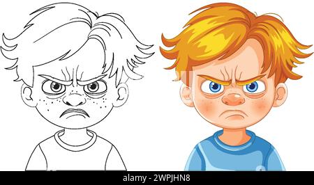 Two cartoon boys with angry expressions standing Stock Vector Image ...