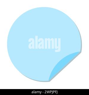 blank blue round sticker with curled up side, circular sticker template ...