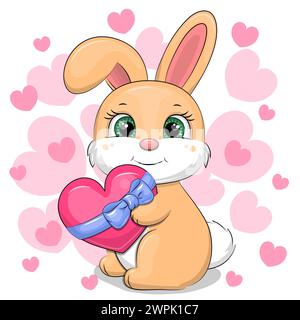 Adorable rabbit holding big heart. Cute baby bunny. Hand drawing style ...