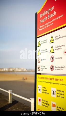 Beach Hazards and safety signs at North Beach, Bridlington with health ...
