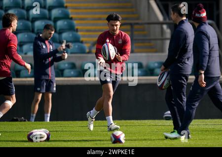 England's Marcus Smith during a team run at Twickenham Stadium, London ...