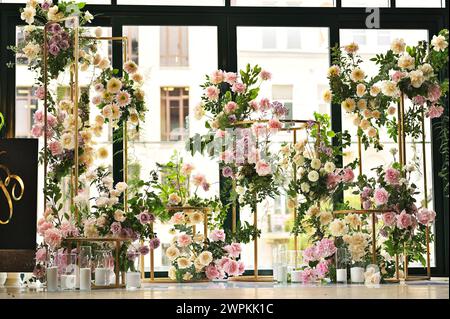 wedding arch of peonies and roses without people Stock Photo - Alamy