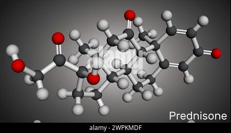 Prednisone molecule. Synthetic anti-inflammatory glucocorticoid derived ...
