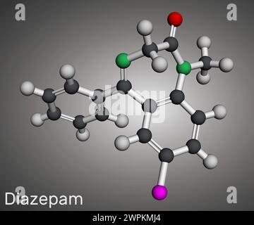Diazepam sedative and hypnotic drug (benzodiazepine class) molecule ...