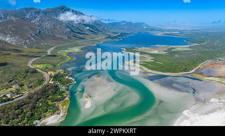Aerial of the Klein River Lagoon, Hermanus, Western Cape Province ...