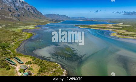 Aerial of the Klein River Lagoon, Hermanus, Western Cape Province ...