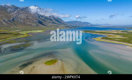 Aerial of the Klein River Lagoon, Hermanus, Western Cape Province ...