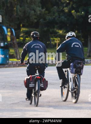 Hellenic Police on bikes with "Greek Police" logo on uniform, Greek ...