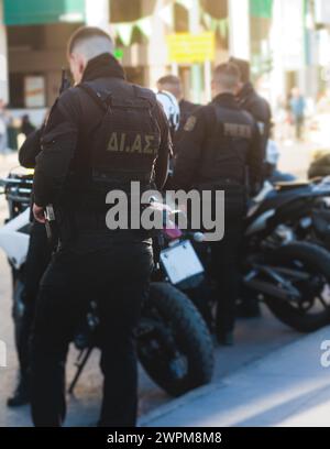 Hellenic Police with "Greek Police" logo emblem on uniform, Greek ...