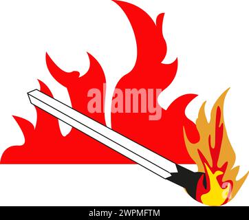 Flaming match and flames on a white background Stock Photo - Alamy