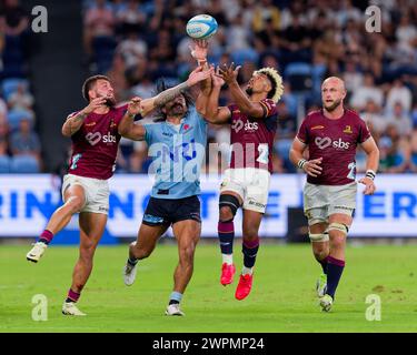Charlie Gamble of the Waratahs is tackled during the tour match between ...