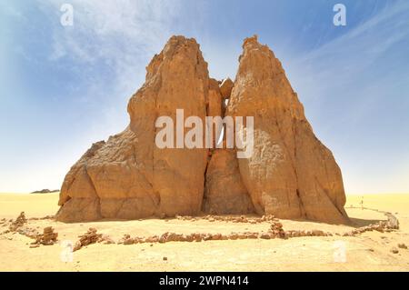 Rock carving depicting the so-called crying cow in the Algerian desert ...