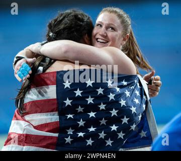 Chase Jackson of the USA and Sarah Mitton of Canada celebrate after ...