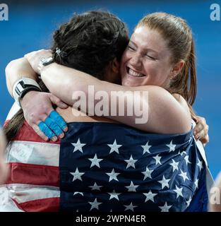 Chase Jackson of the USA and Sarah Mitton of Canada celebrate after ...