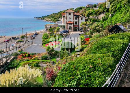 Flower slope with beach cove in the seaside resort of Ventnor, Isle of ...