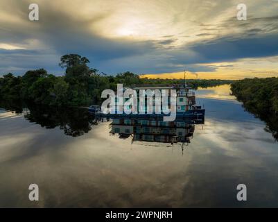 Amazon in the Brazilian rainforest with small boutique ship Stock Photo ...