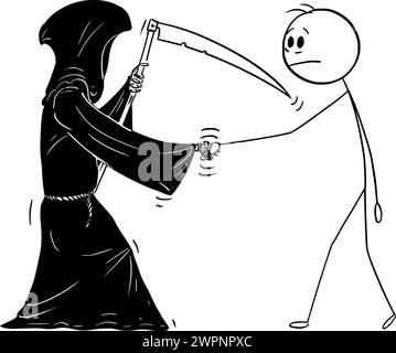 Person Shaking Hands With Death or Grim Reaper, Vector Cartoon Stick ...