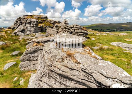 Landscape at the rock formation King's Tor in Dartmoor, Devon, England ...
