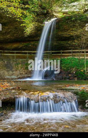 Germany, Bavaria, Scheidegg, Scheidegg Waterfalls, at the 1st waterfall ...