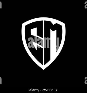 EM monogram logo with bold letters shield shape with black and white ...