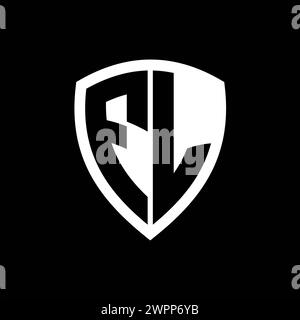 FL monogram logo with bold letters shield shape with black and white ...