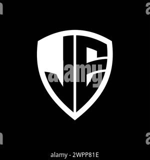 JE monogram logo with bold letters shield shape with black and white color design template Stock ...