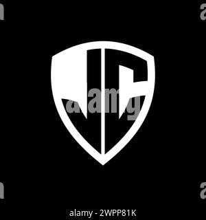 JC monogram logo with bold letters shield shape with black and white color design template Stock ...